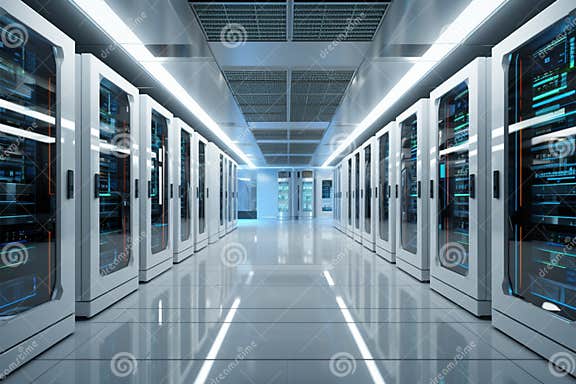 3D Rendering of a White Server Room with Computer Storage Systems Stock ...