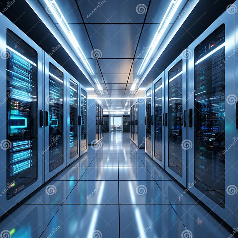 3D Rendering of a White Server Room with Computer Storage Systems Stock ...
