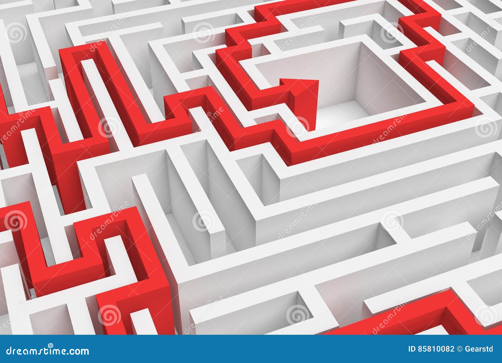 3d Rendering of a White Square Maze in Close Up View with a Red Arrowed ...