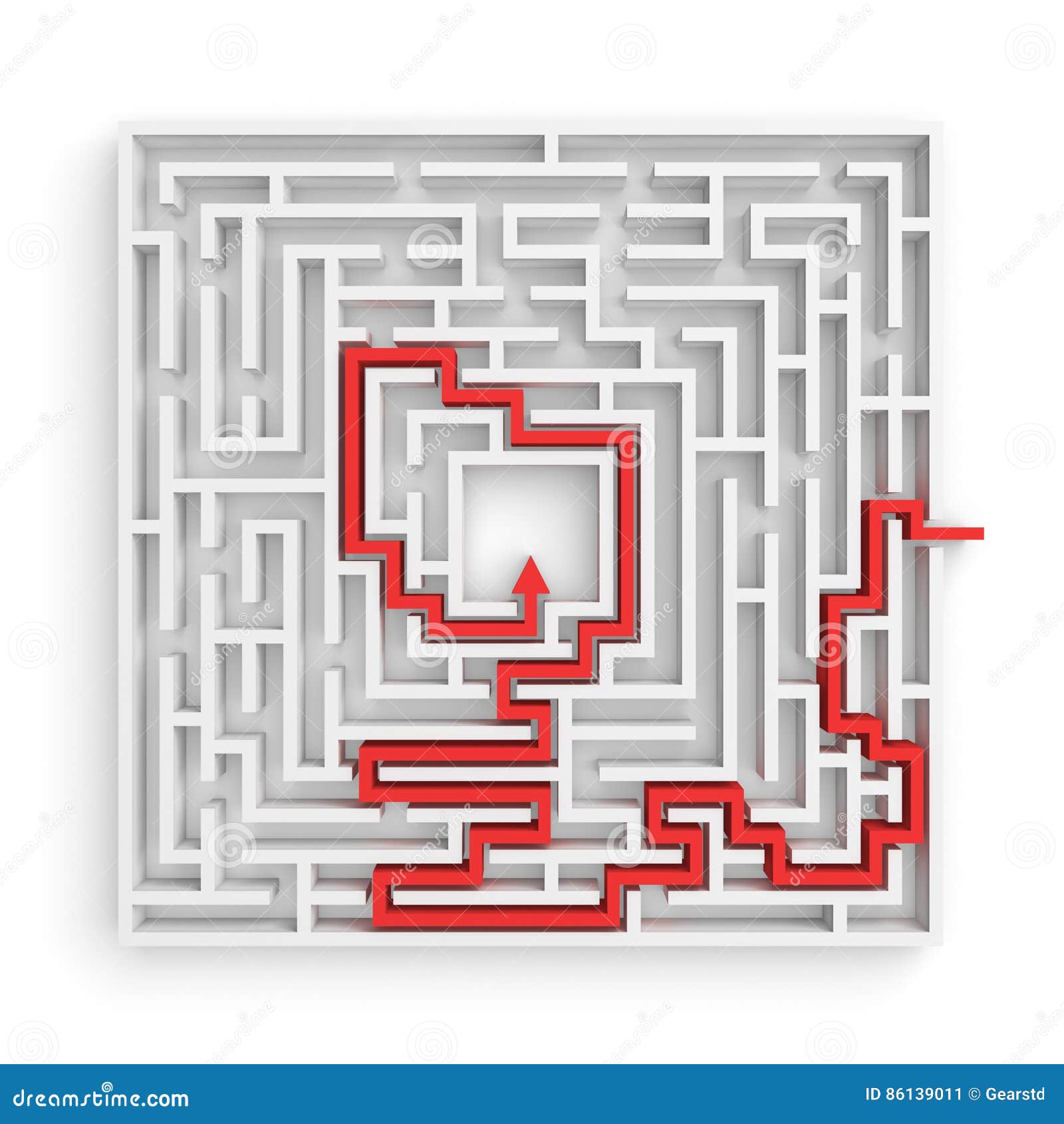 3d Rendering of a White Square Maze with a Red Arrowed Line Showing the ...