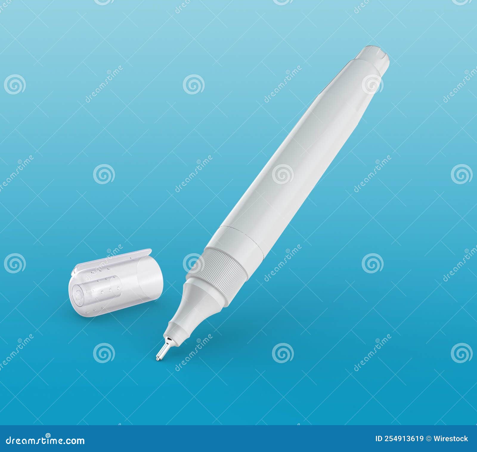 3D Rendering of White Squeeze Correction Pen with Open Lid on Blue ...