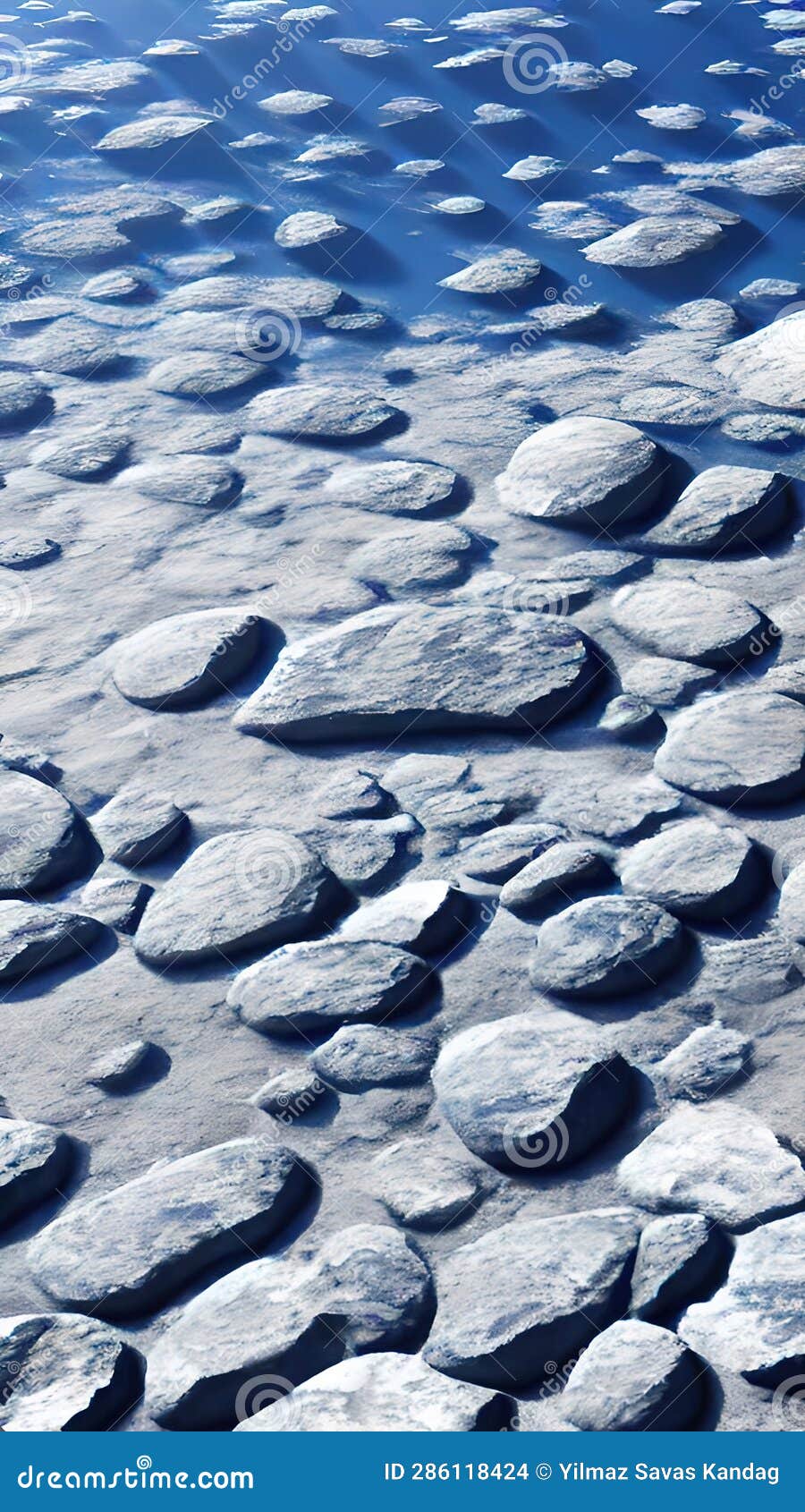 3d Rendering of White Stone Pebbles on Blue Marble Background Stock ...