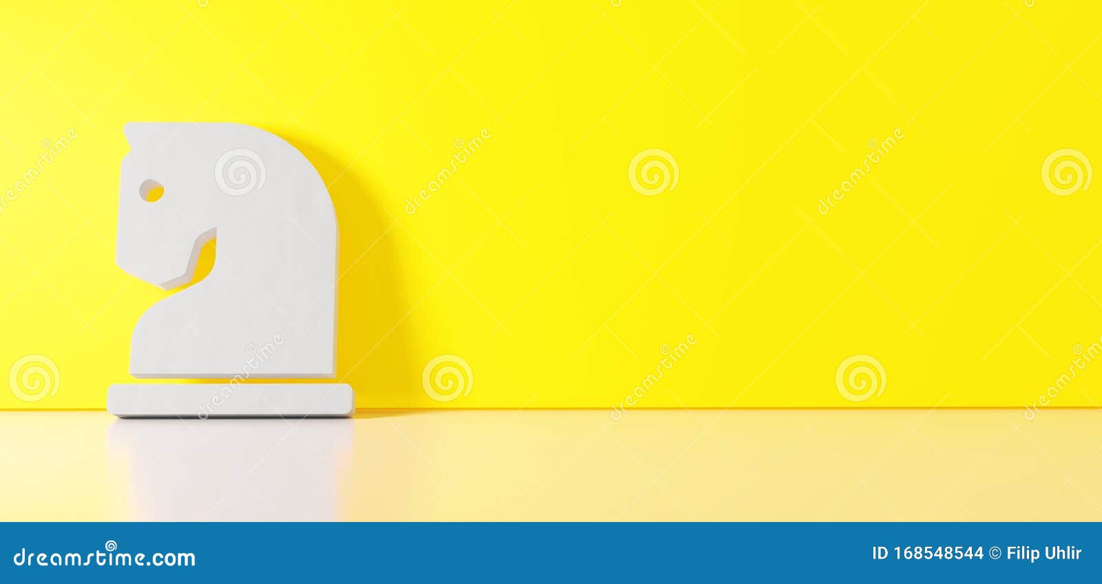 3D Rendering of White Symbol of Chess Knight Icon Leaning on Color Wall ...