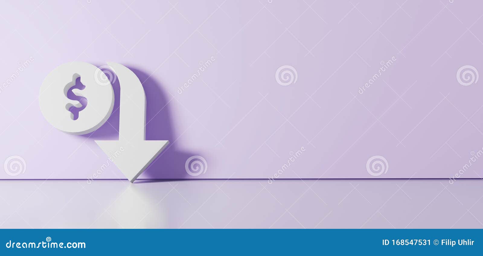 3D Rendering of White Symbol of Devaluation Icon Leaning on Color Wall ...