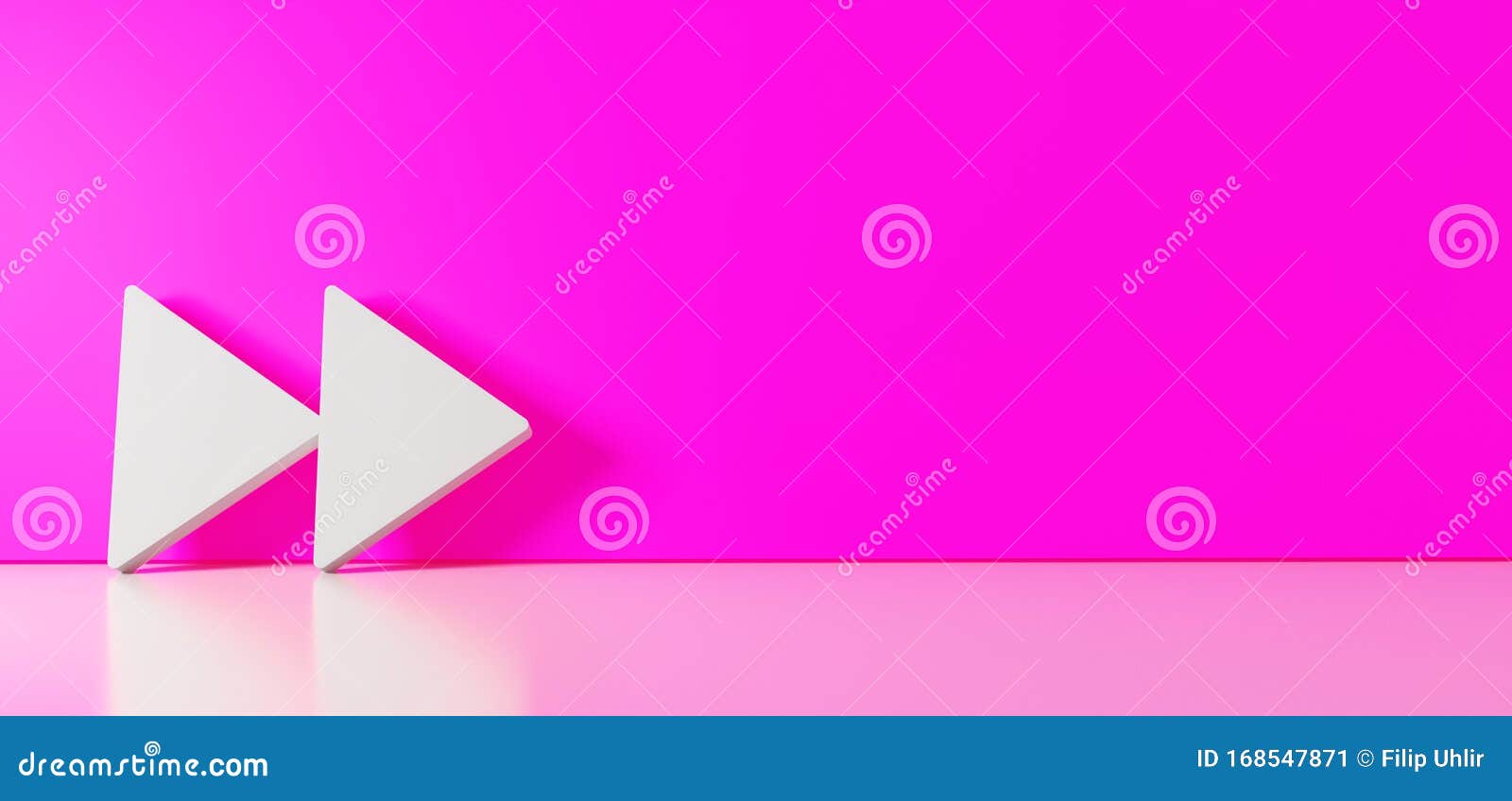 3D Rendering of White Symbol of Fast Forward Icon Leaning on Color Wall ...