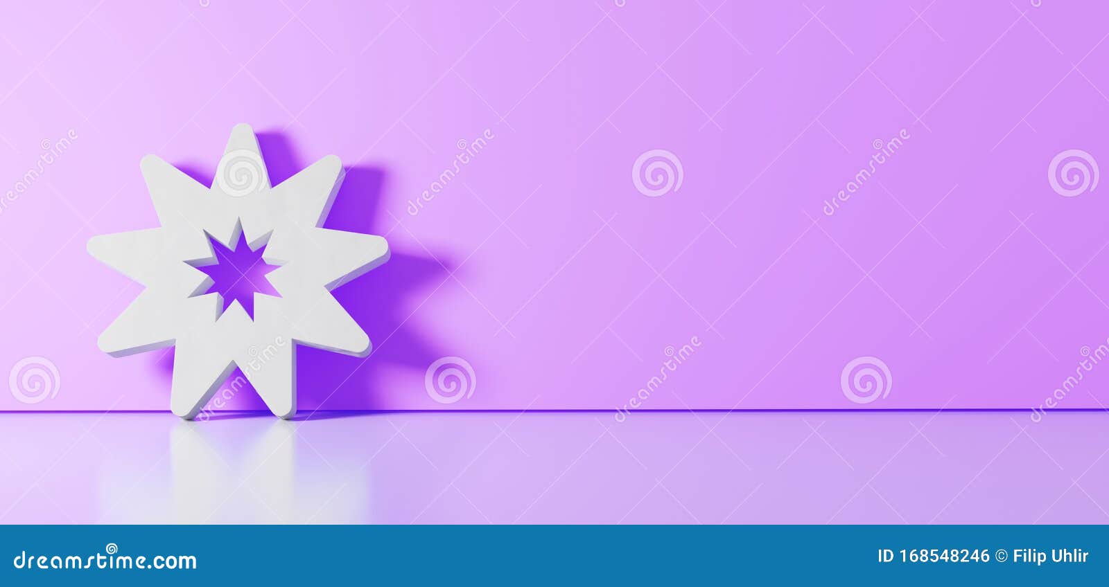 3D Rendering of White Symbol of Haykal Icon Leaning on Color Wall with ...
