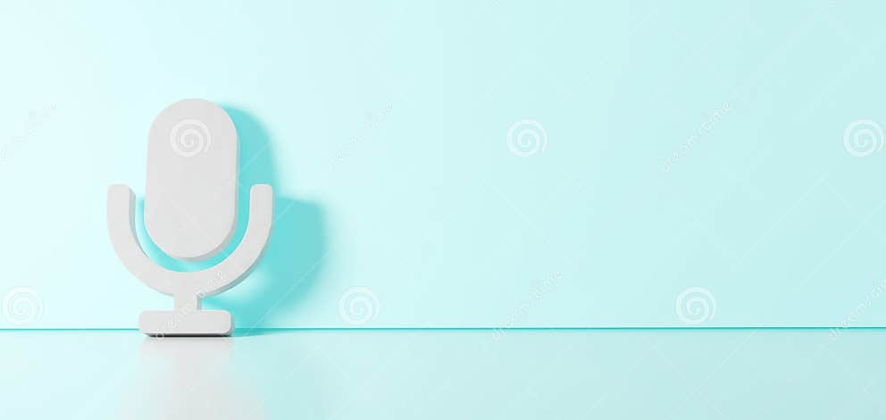 3D Rendering of White Symbol of Microphone Icon Leaning on Color Wall ...