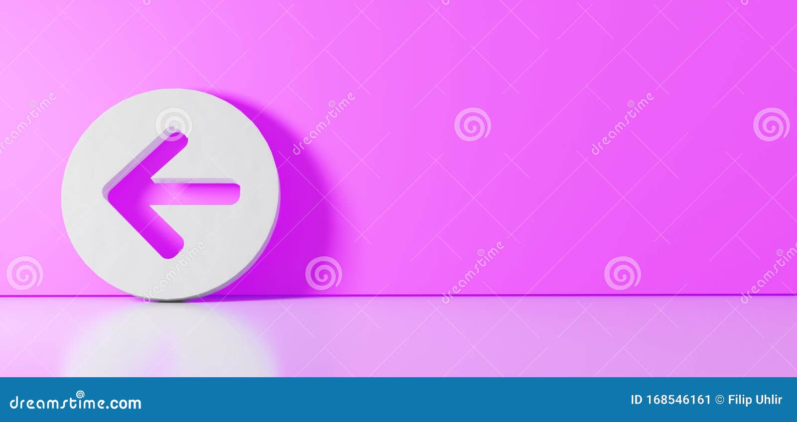 3D Rendering of White Symbol of Left Arrow in Circle Icon Leaning on ...