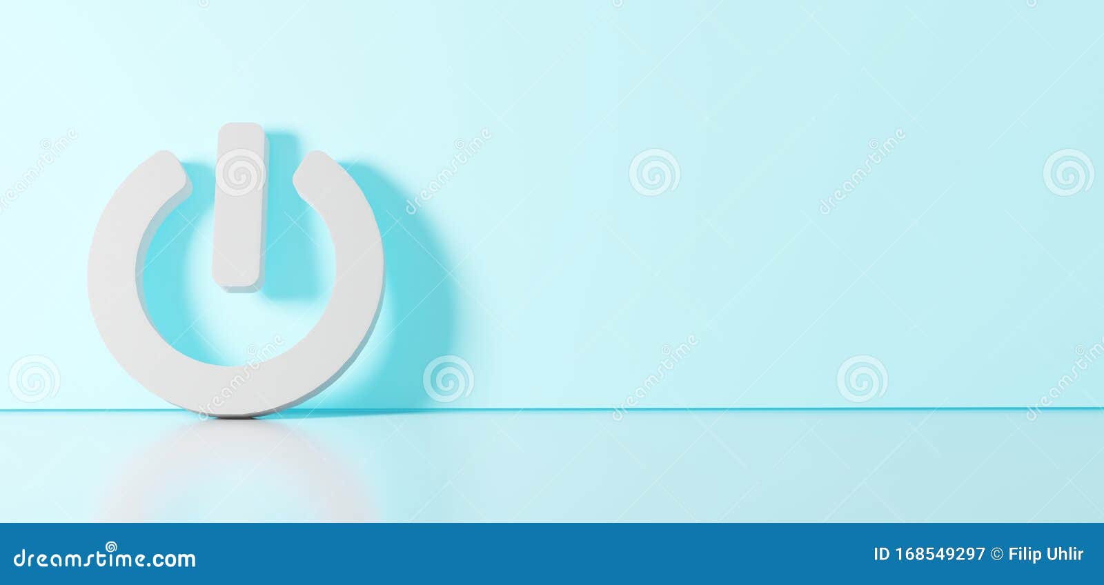 3D Rendering of White Symbol of Power Off Icon Leaning on Color Wall ...