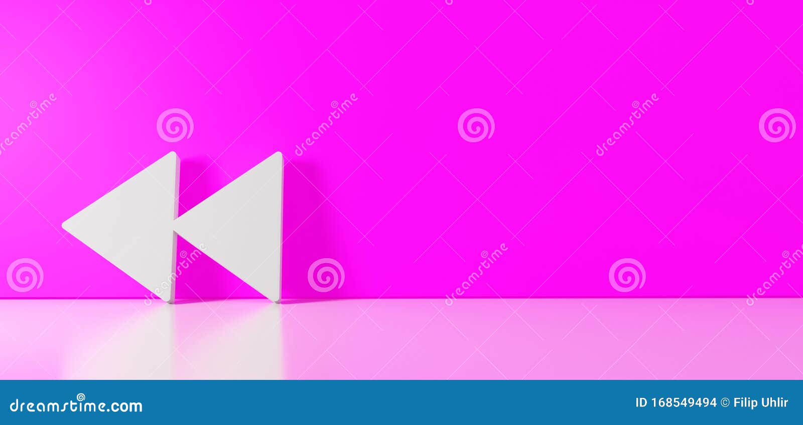 3D Rendering of White Symbol of Rewind Icon Leaning on Color Wall with ...