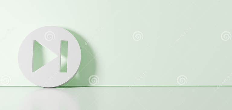 3D Rendering of White Symbol of Skip Icon Leaning on Color Wall with ...