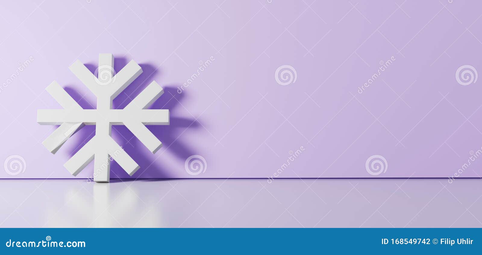 3D Rendering of White Symbol of Snowflake Icon Leaning on Color Wall ...