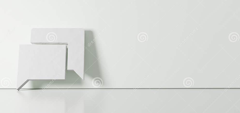 3D Rendering of White Symbol of Rectangular Chat Bubbles Icon Leaning ...
