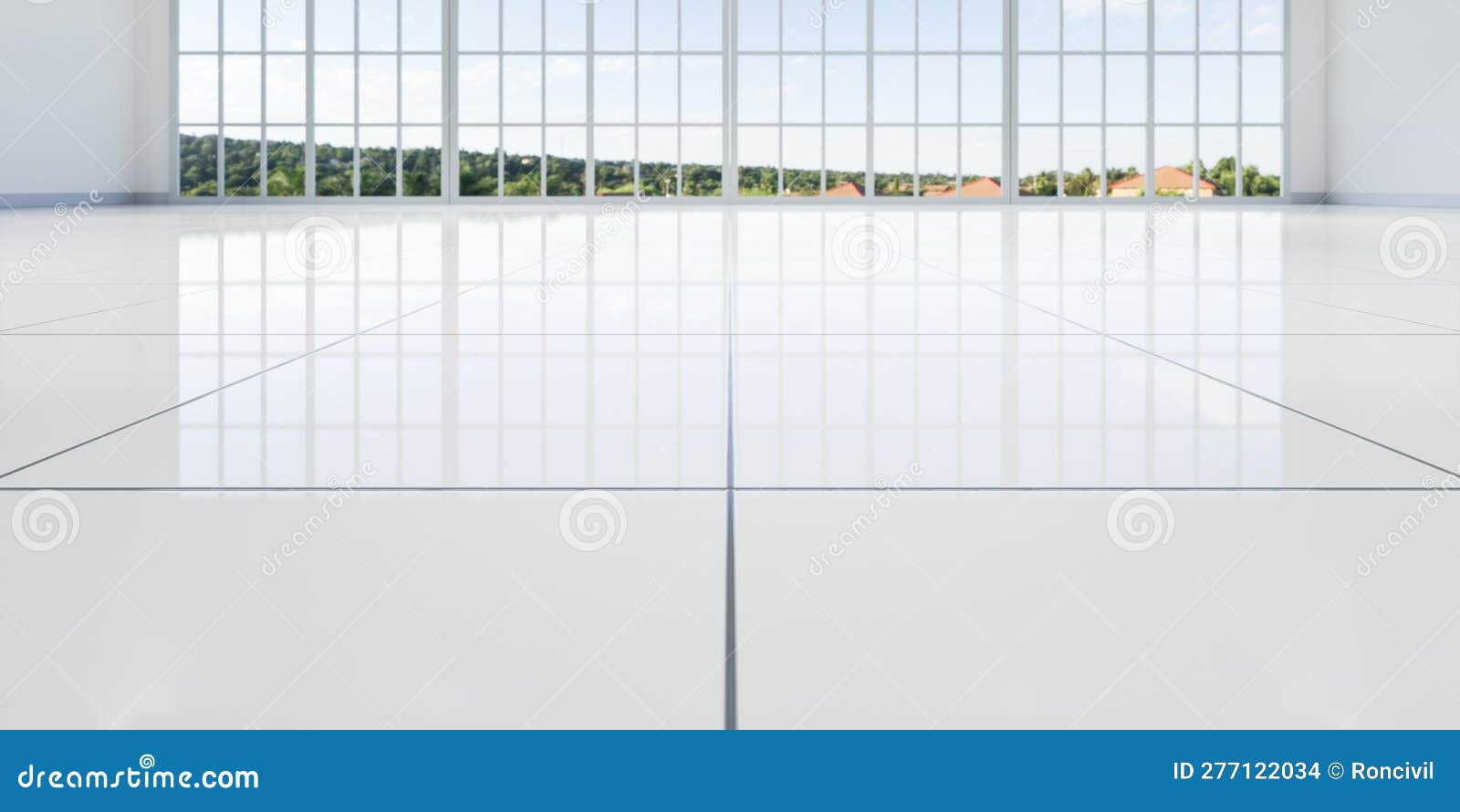 3d Rendering of White Tile Floor and Empty Room for Background Stock ...