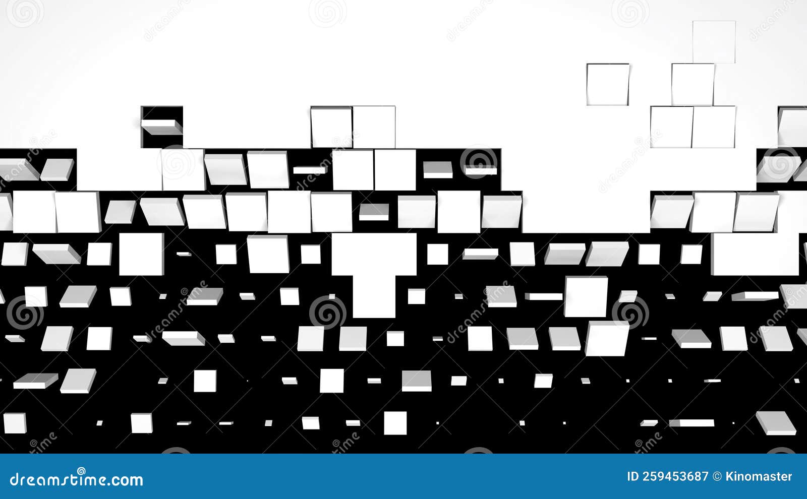 3D Rendering of a White Wall Fragmentation into Cubes Isolated on a ...