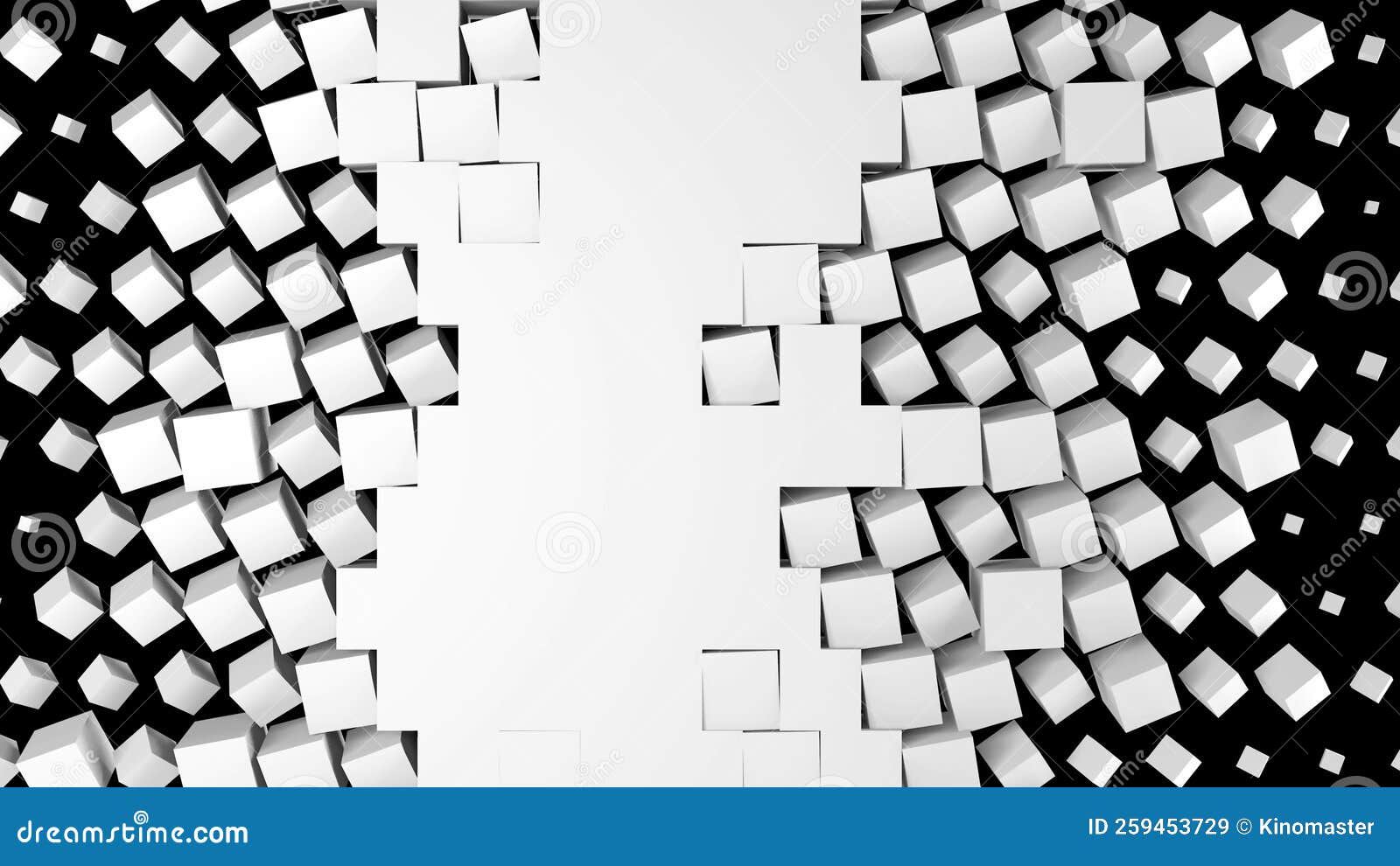 3D Rendering Of A White Wall Fragmentation Into Cubes Isolated On A ...