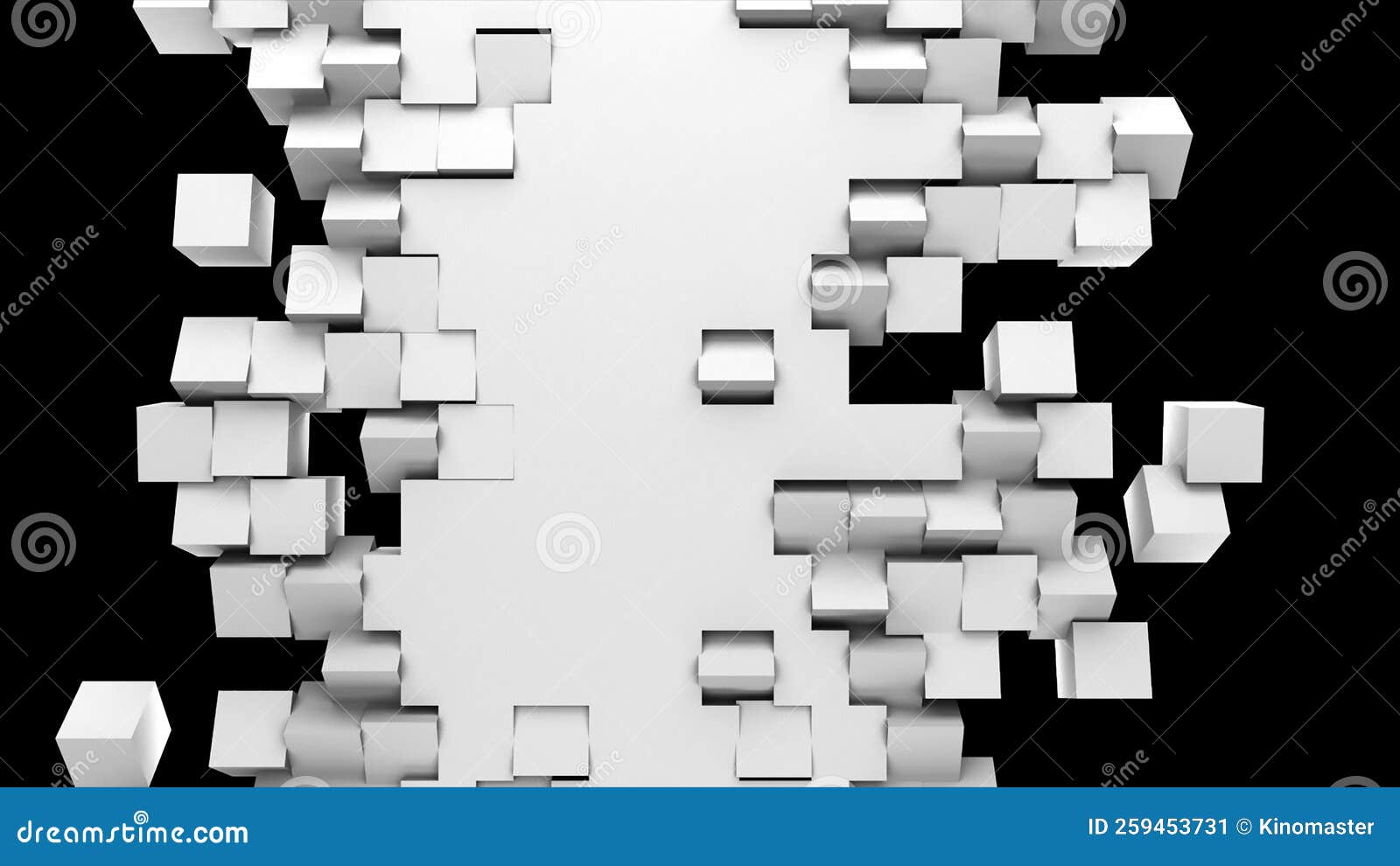 3D Rendering of a White Wall Fragmentation into Cubes Isolated on a ...