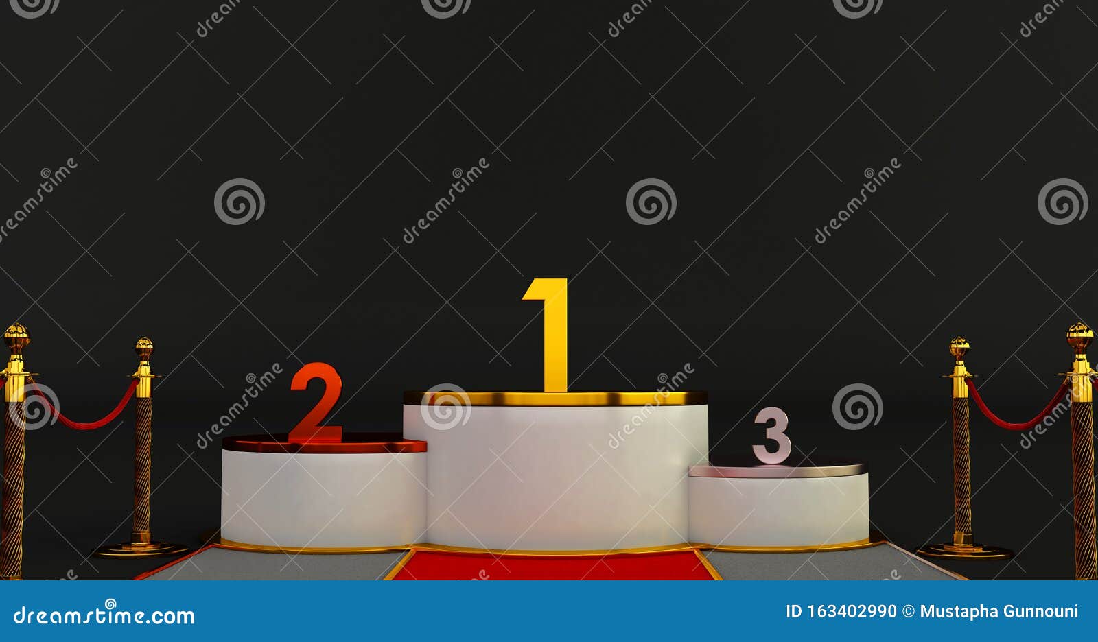 3D Rendering Of Winners Podium. Gold, Silver And Bronze Podium With ...