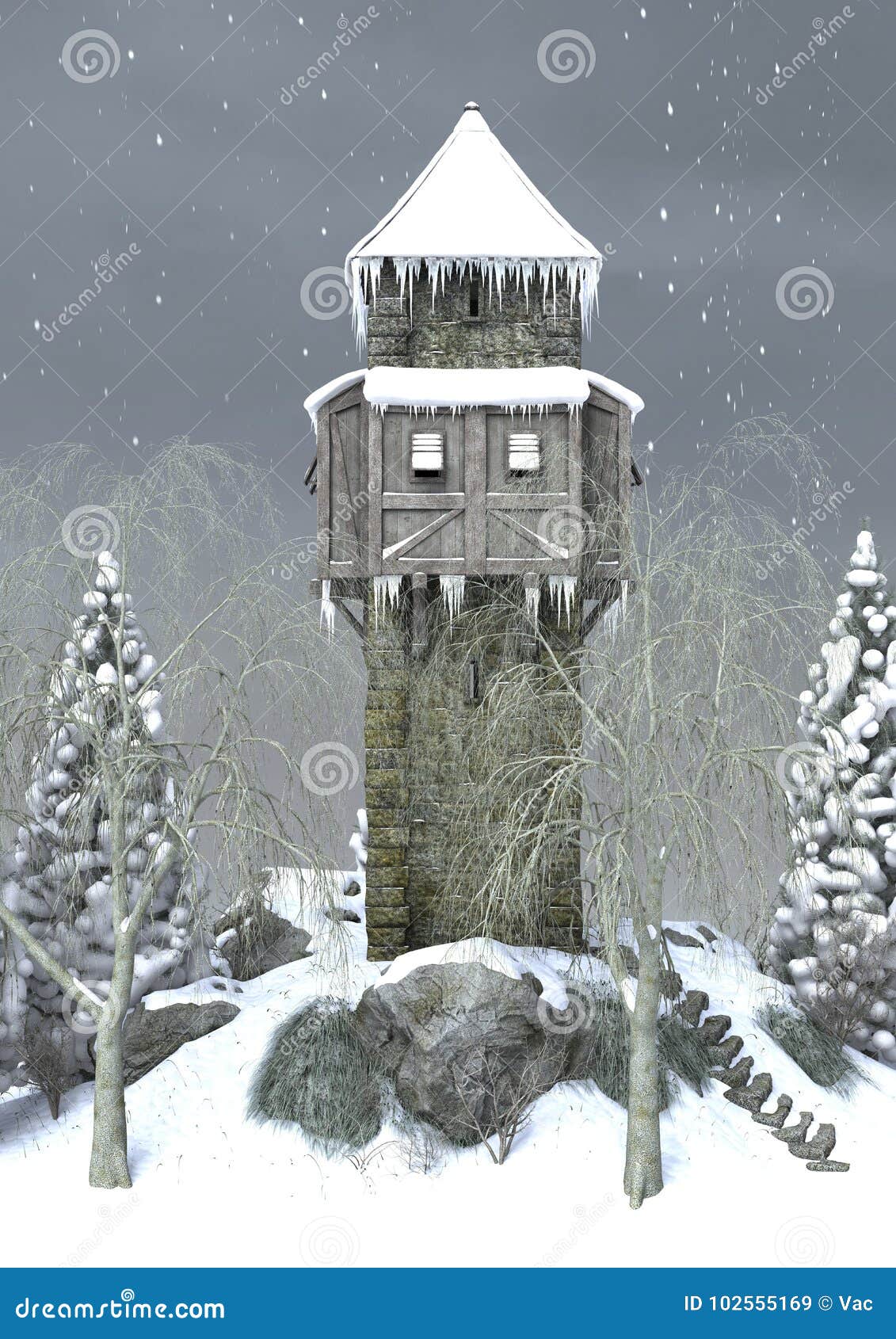 3D Rendering Winter Outlook Stock Illustration - Illustration of ...