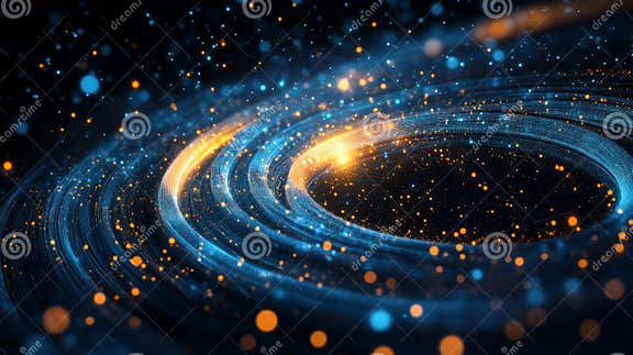 3D Rendering of Wire Cable Tunnel Transmitting Binary Digital Data. Depth of Field Effect ...