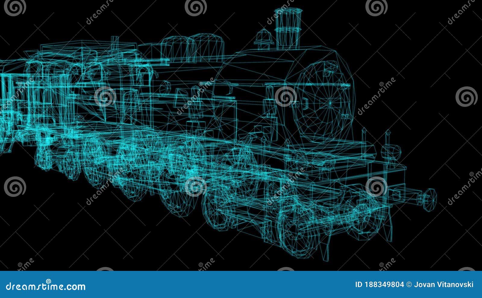 Wire Frame Model of Train Hologram in Motion Stock Illustration ...
