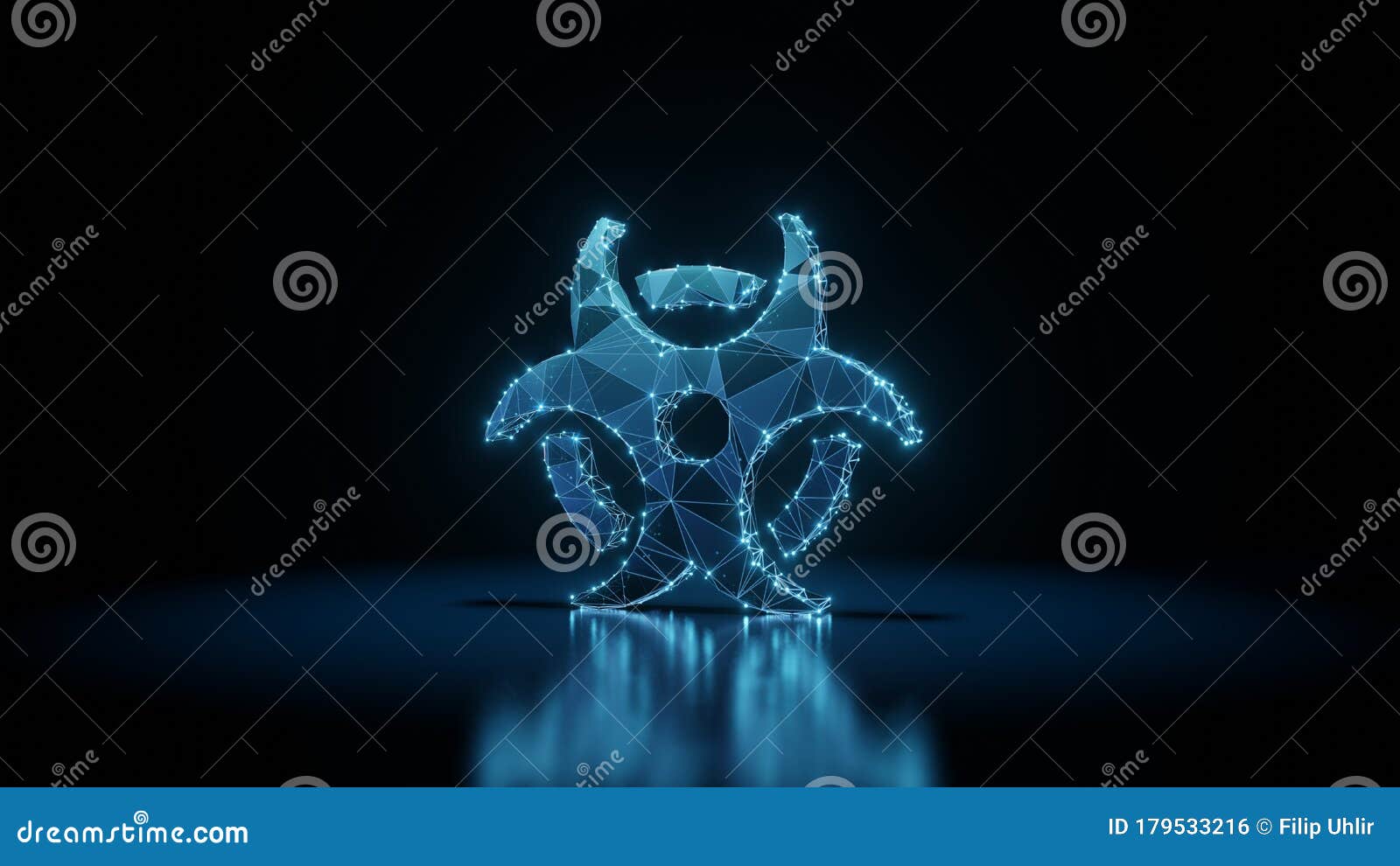 3d Rendering Wireframe Neon Glowing Symbol of Biohazard on Black ...