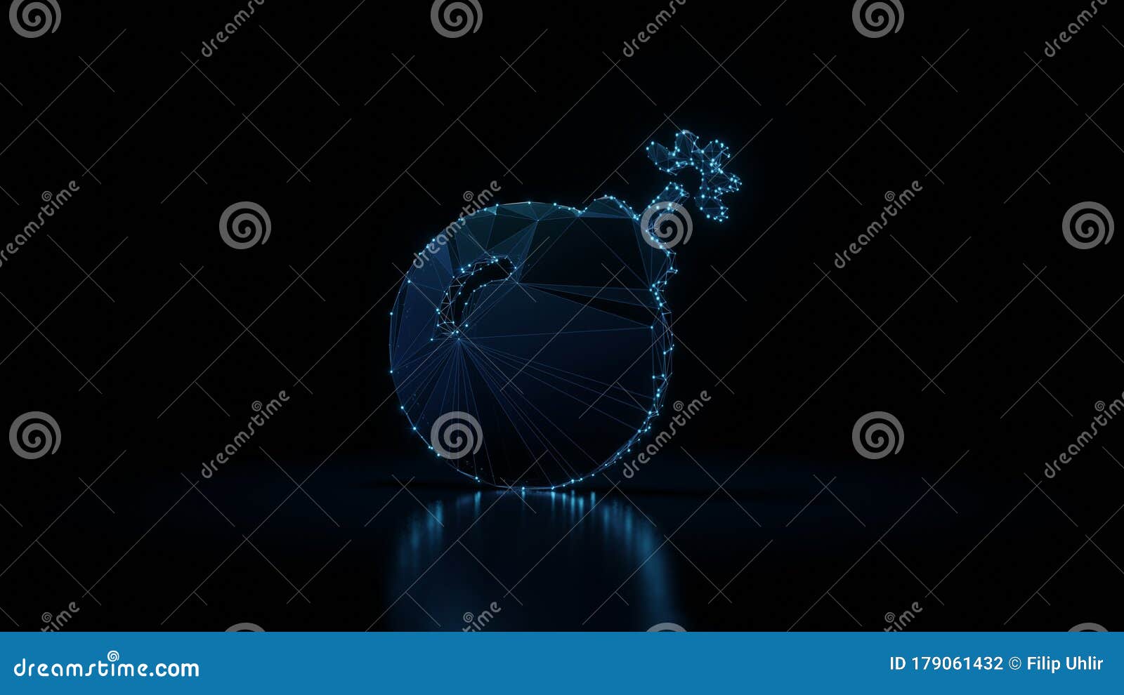 3d Rendering Wireframe Neon Glowing Symbol of Bomb on Black Background ...