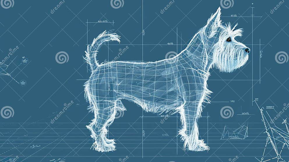 3d Rendering of a Wireframe Dog on a Blue Background. Stock ...