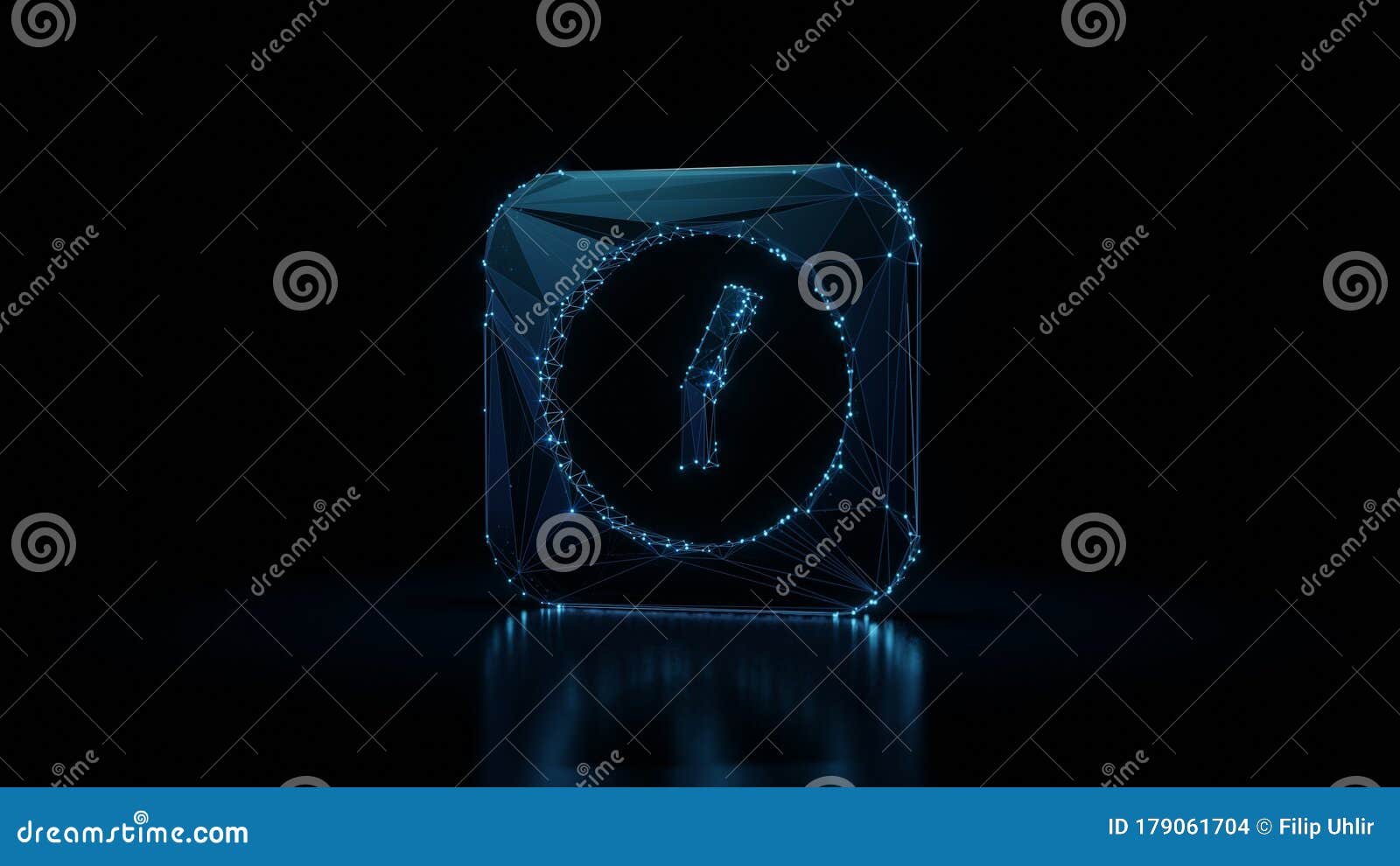 3d Rendering Wireframe Neon Glowing Symbol of Alarm Clock on Black ...