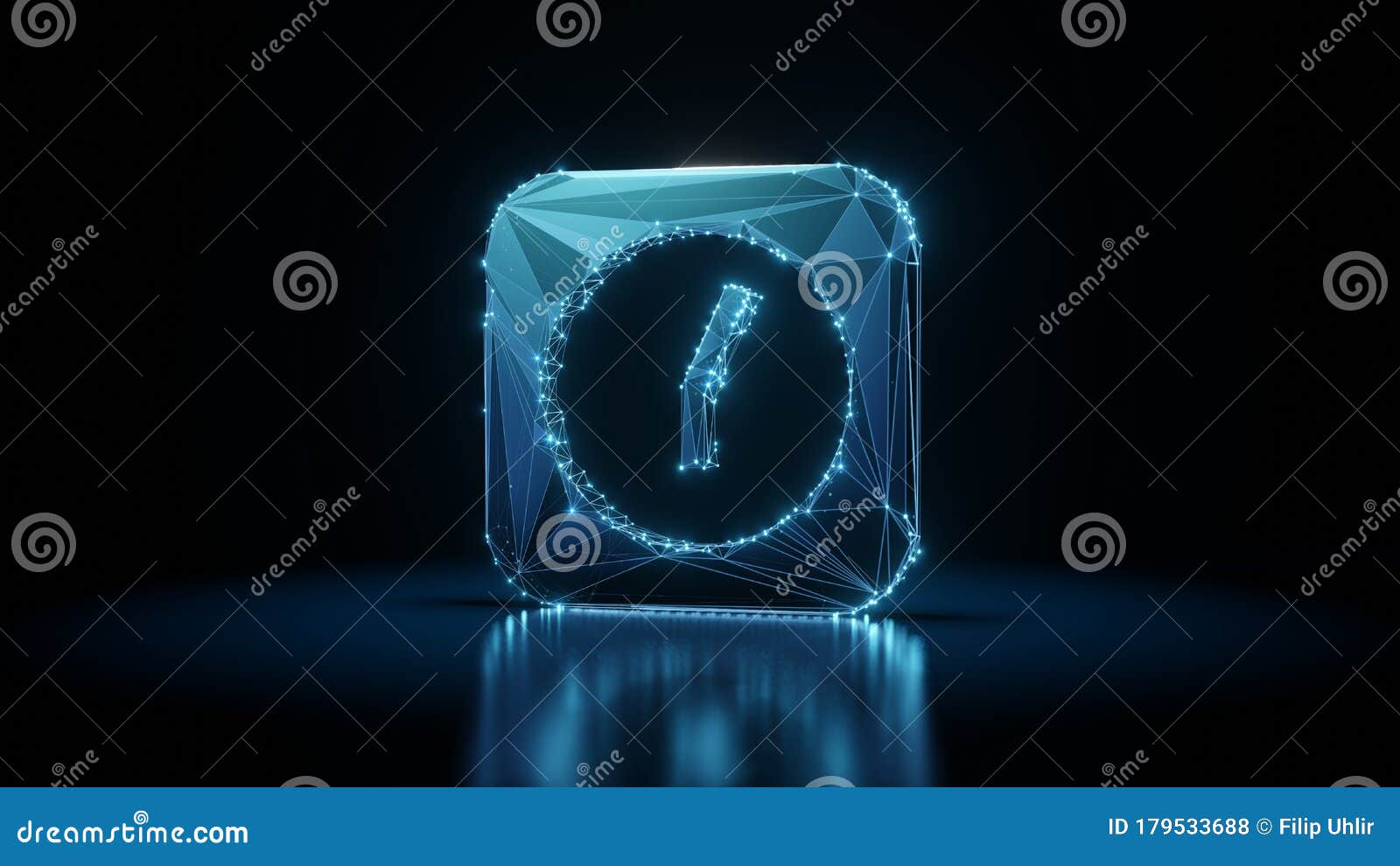 3d Rendering Wireframe Neon Glowing Symbol of Alarm Clock on Black ...