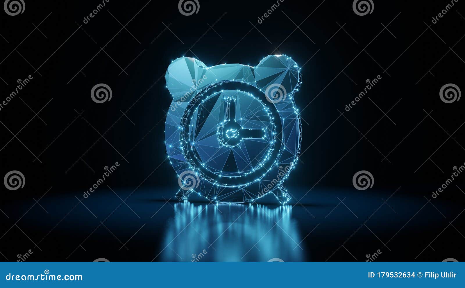 3d Rendering Wireframe Neon Glowing Symbol of Alarm Clock on Black ...