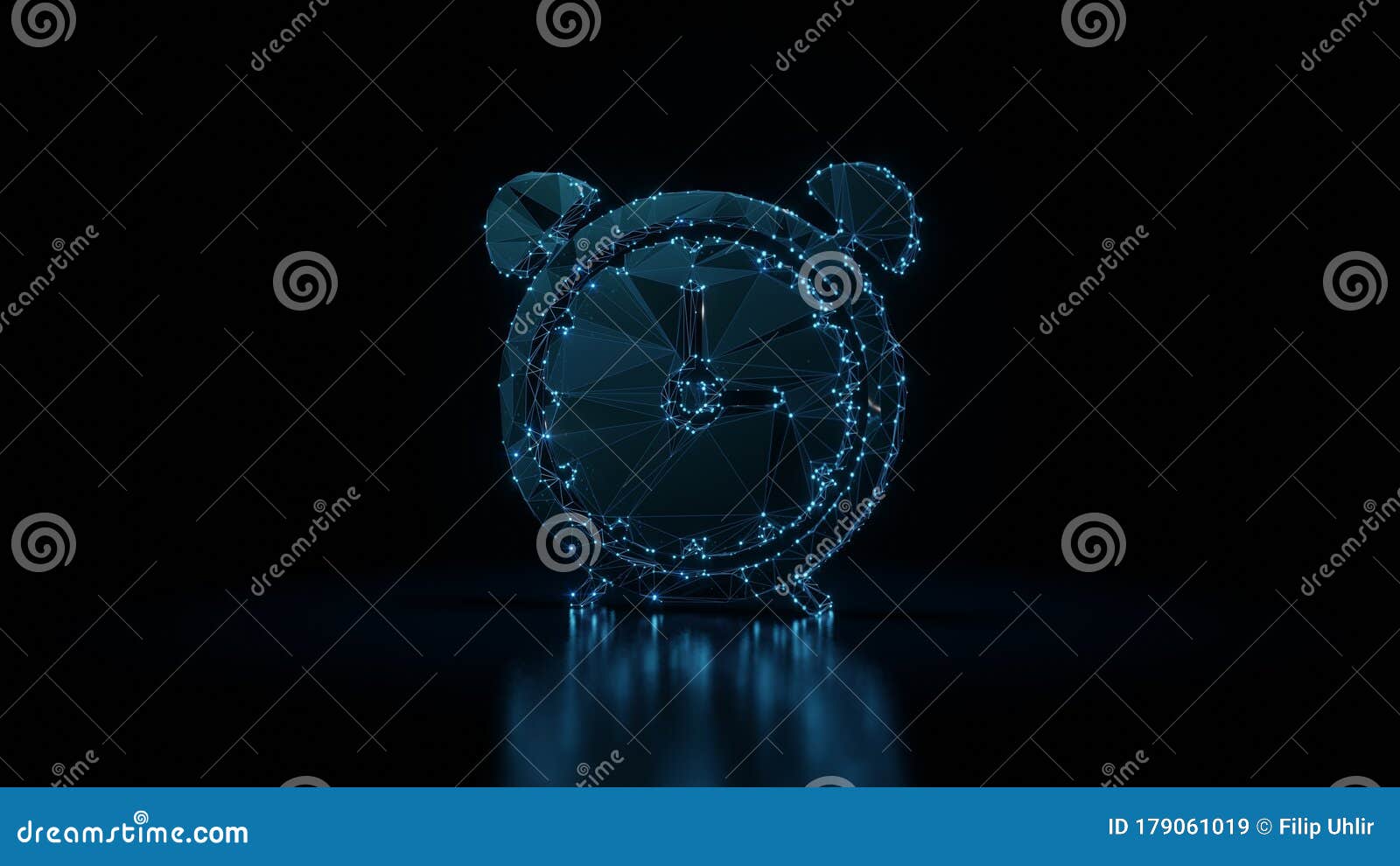 3d Rendering Wireframe Neon Glowing Symbol of Alarm Clock on Black ...