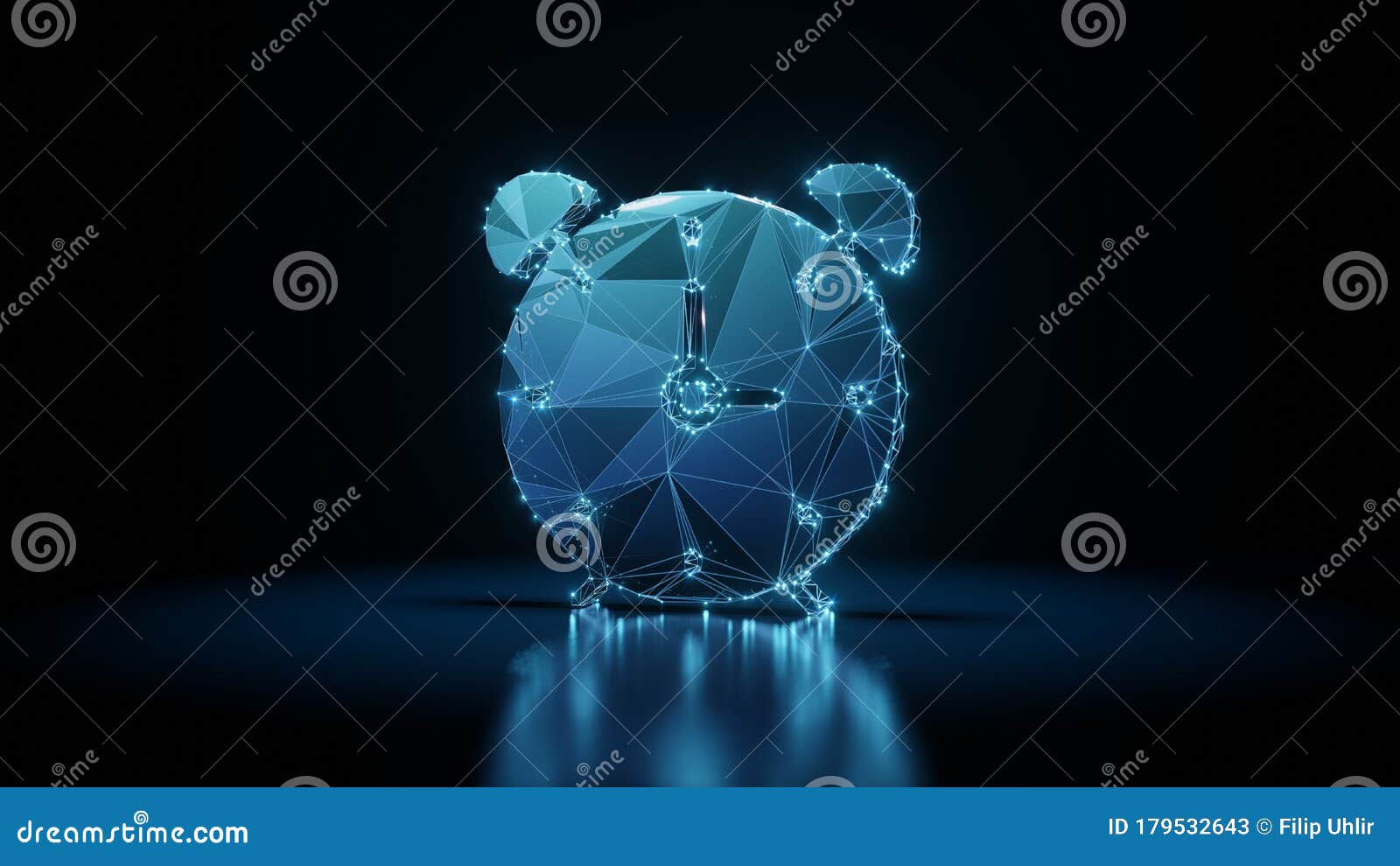 3d Rendering Wireframe Neon Glowing Symbol of Alarm Clock on Black ...