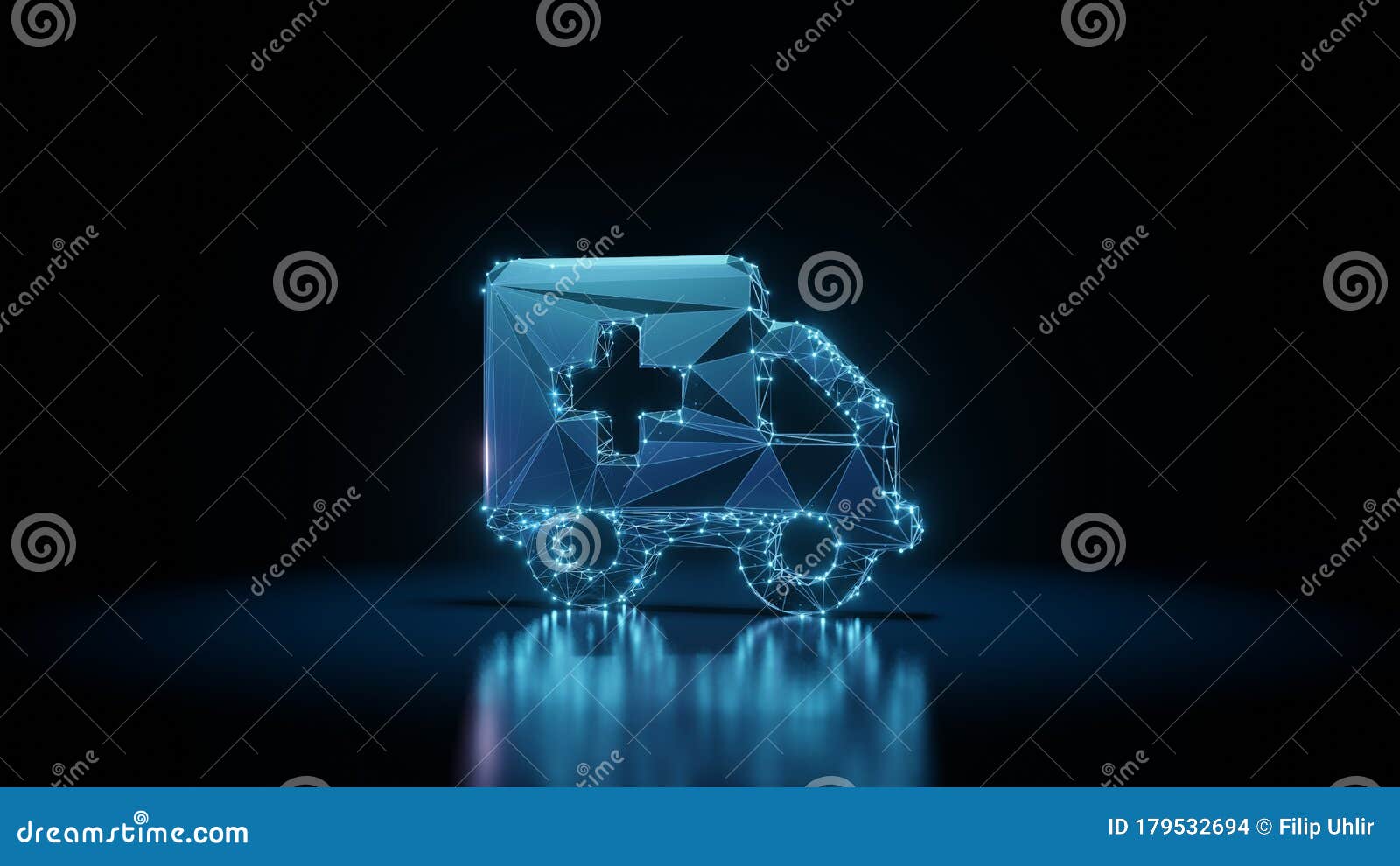 3d Rendering Wireframe Neon Glowing Symbol of Ambulance on Black ...