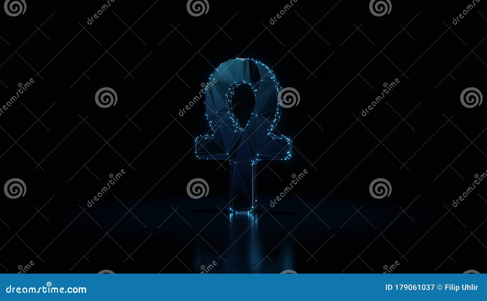 3d Rendering Wireframe Neon Glowing Symbol of Ankh on Black Background ...