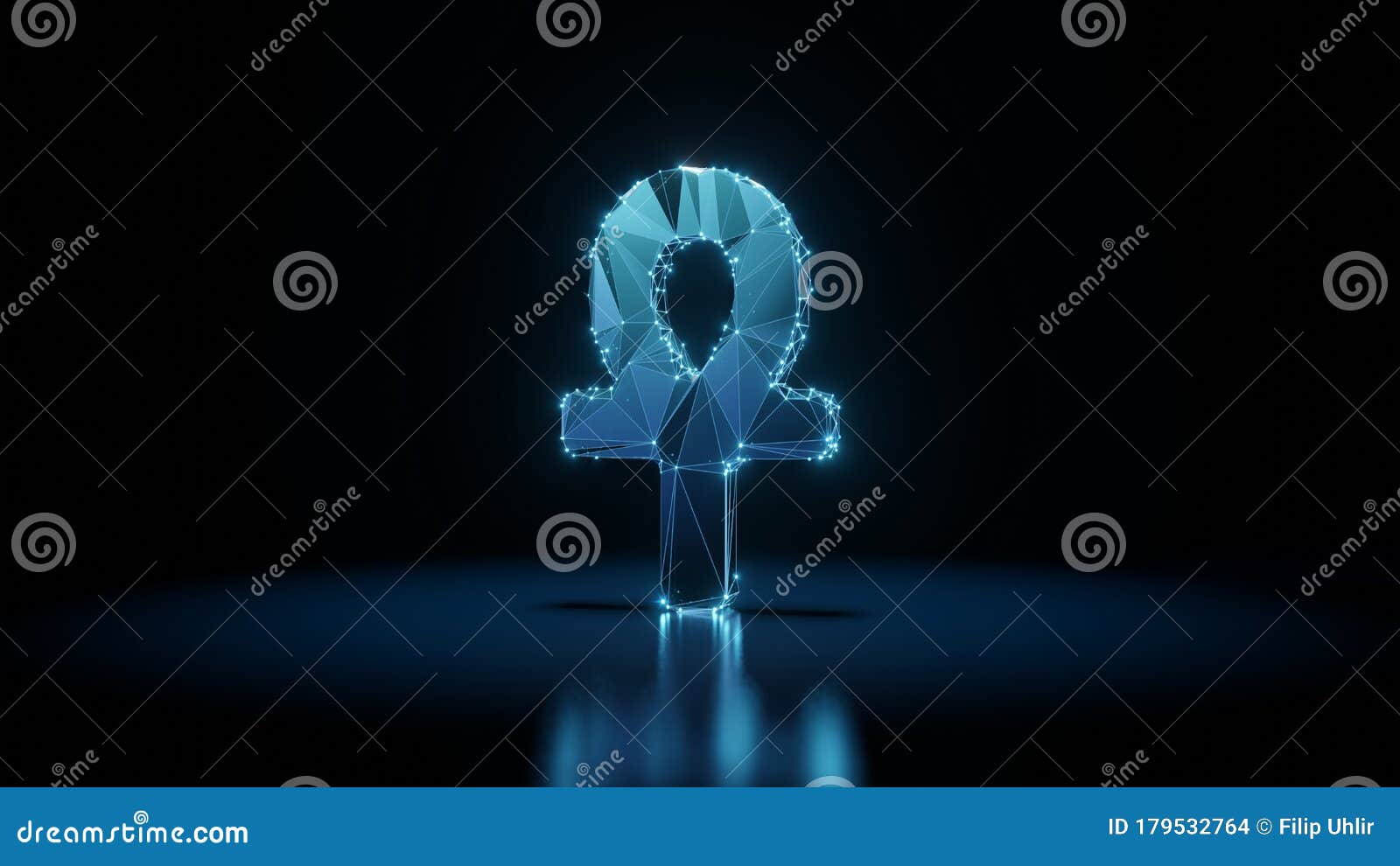 3d Rendering Wireframe Neon Glowing Symbol of Ankh on Black Background ...