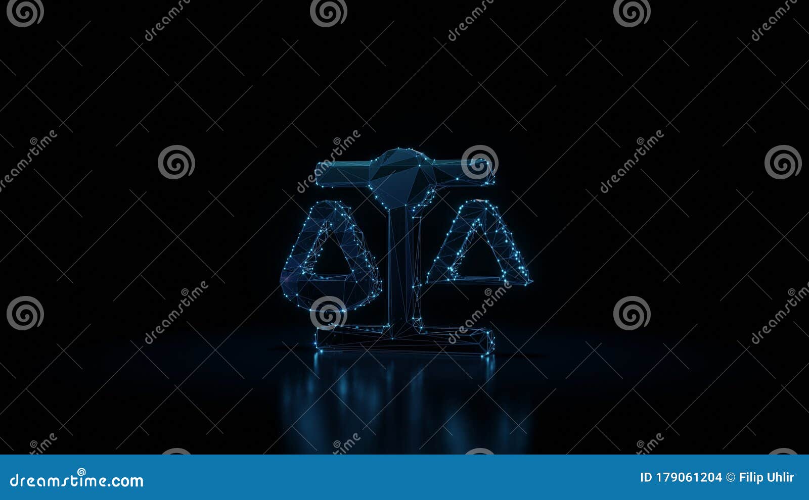 3d Rendering Wireframe Neon Glowing Symbol of Balance Scale on Black ...