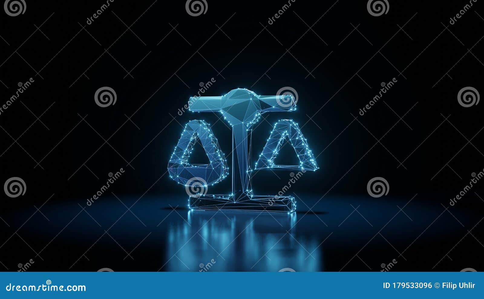 3d Rendering Wireframe Neon Glowing Symbol of Balance Scale on Black ...