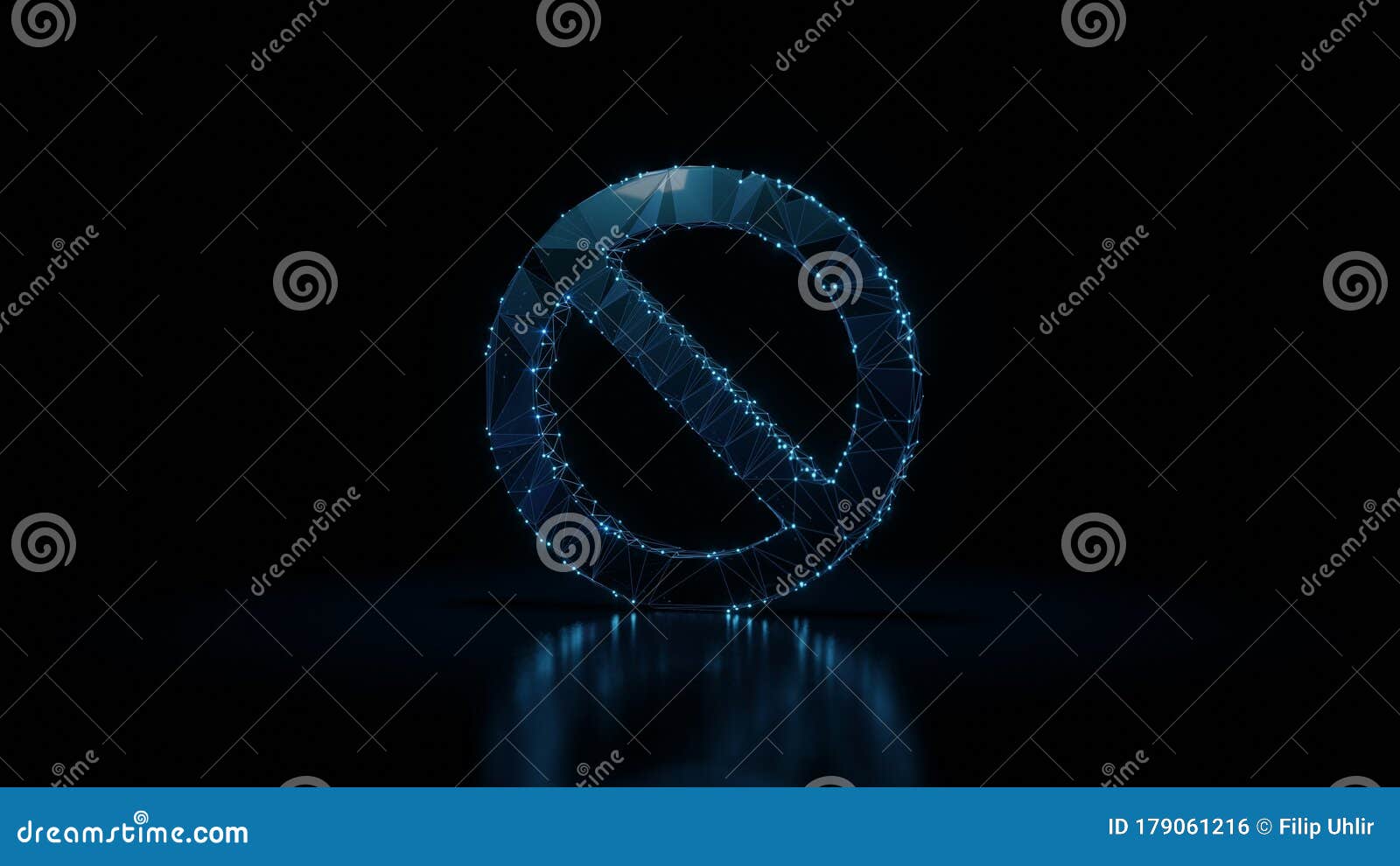 3d Rendering Wireframe Neon Glowing Symbol of Ban on Black Background ...