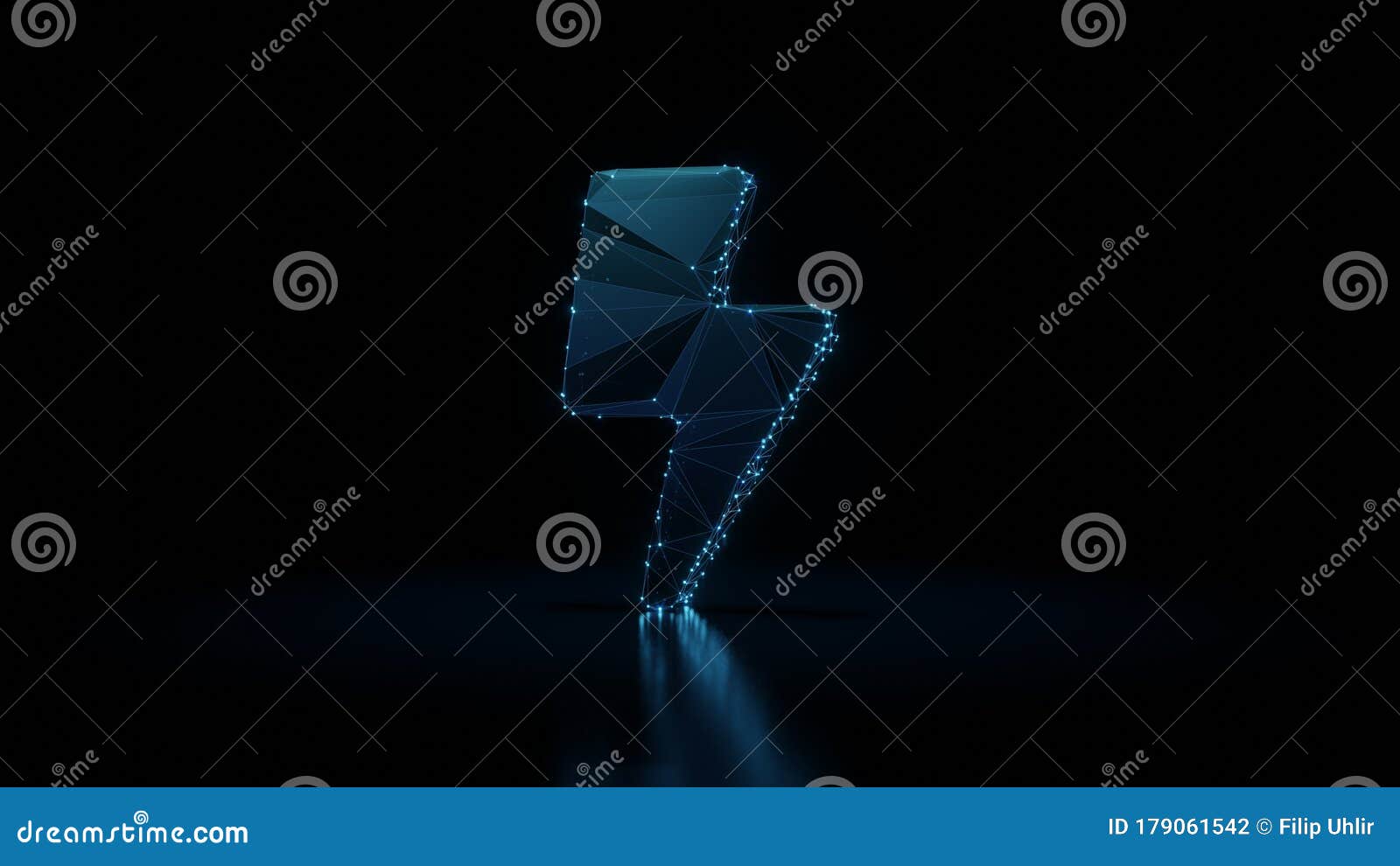 3d Rendering Wireframe Neon Glowing Symbol of Bolt of Lightning on ...