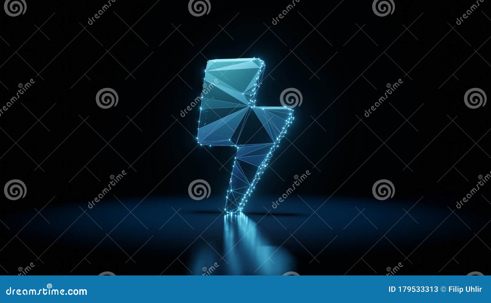 3d Rendering Wireframe Neon Glowing Symbol of Bolt of Lightning on ...