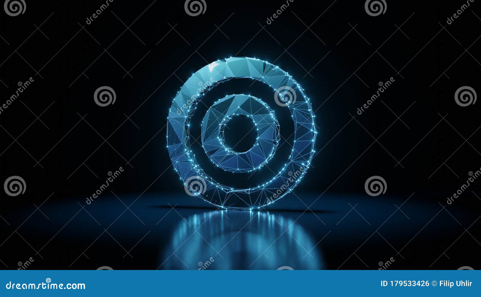 3d Rendering Wireframe Neon Glowing Symbol of Bullseye on Black ...