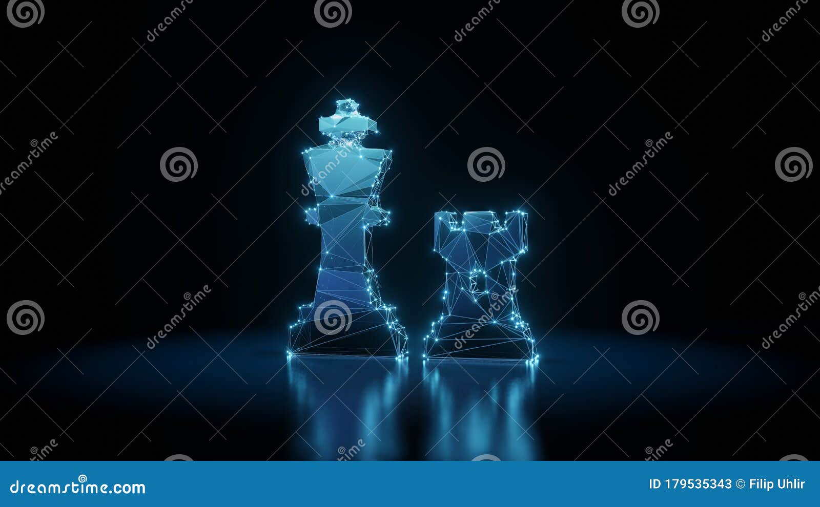 3d Rendering Wireframe Neon Glowing Symbol of Chess on Black Background ...