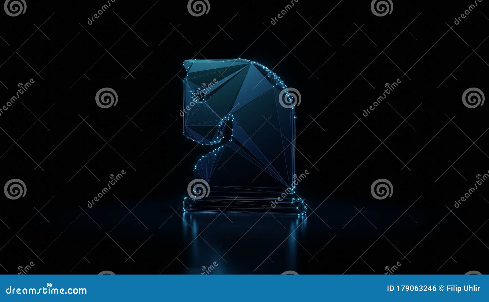 3d Rendering Wireframe Neon Glowing Symbol of Chess Knight on Black ...