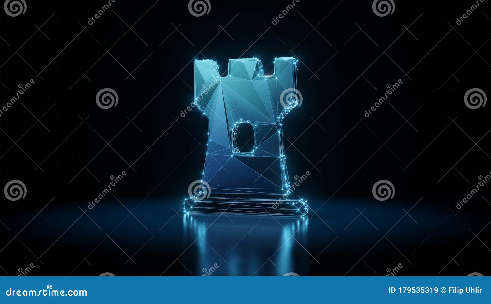 3d Rendering Wireframe Neon Glowing Symbol of Chess Rook on Black ...