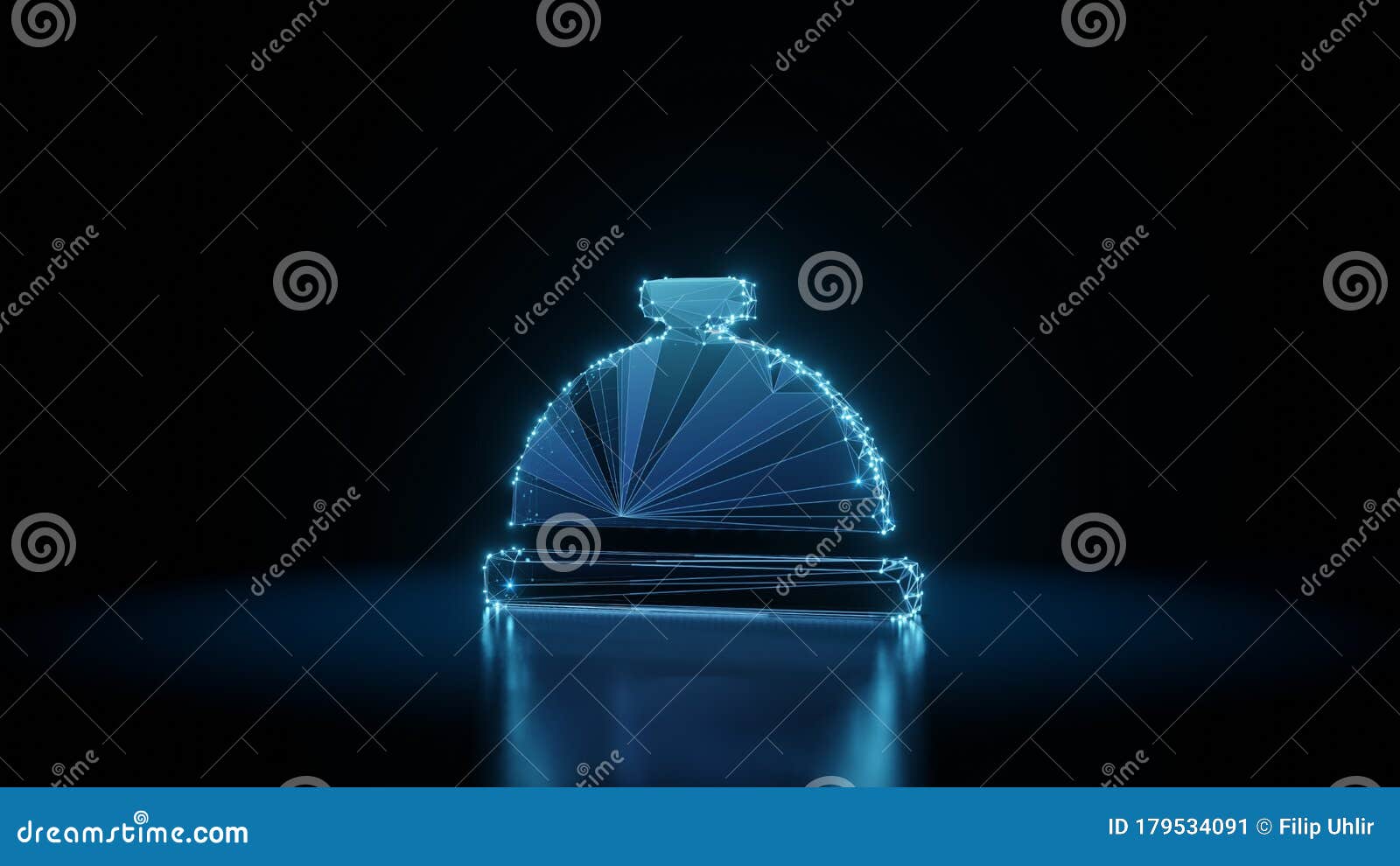 3d Rendering Wireframe Neon Glowing Symbol of Concierge Bell on Black ...