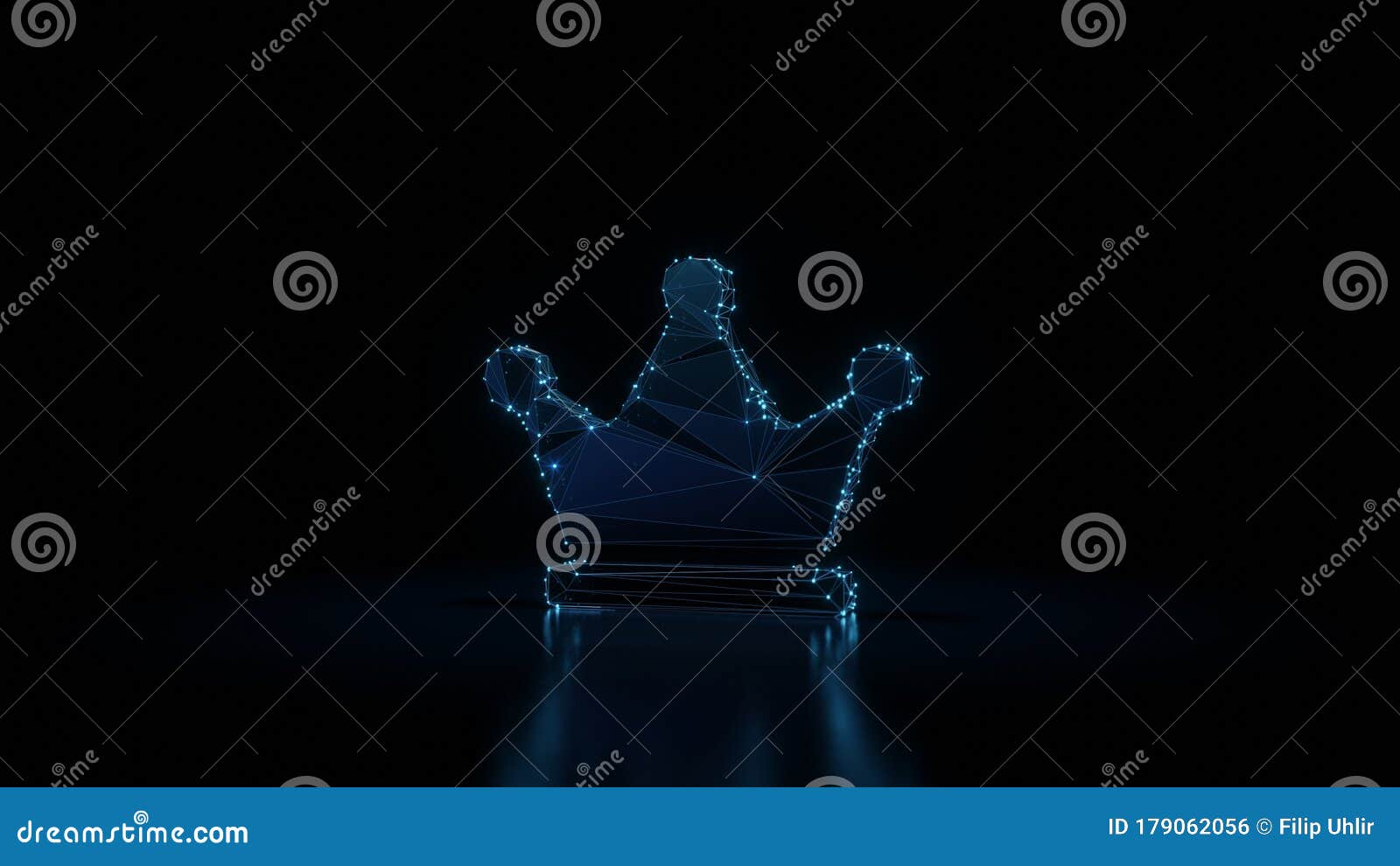 3d Rendering Wireframe Neon Glowing Symbol of Crown on Black Background ...