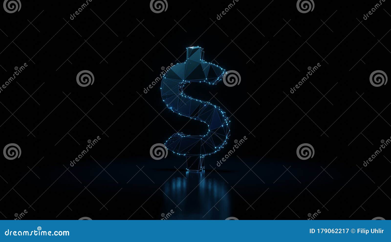 3d Rendering Wireframe Neon Glowing Symbol of Dollar Sign on Black ...