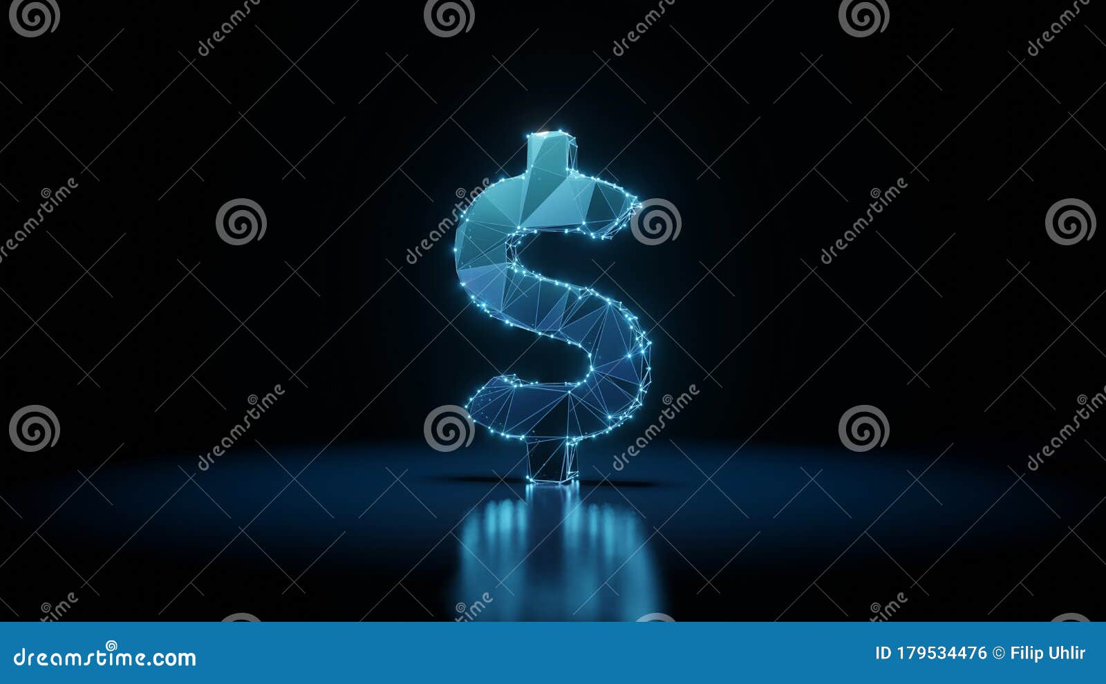3d Rendering Wireframe Neon Glowing Symbol of Dollar Sign on Black ...