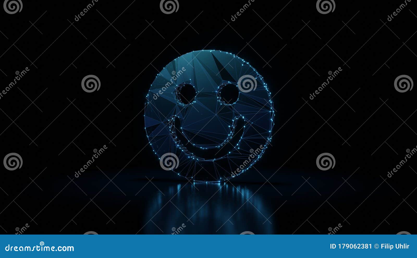 3d Rendering Wireframe Neon Glowing Symbol of Emoticons Smile on Black ...